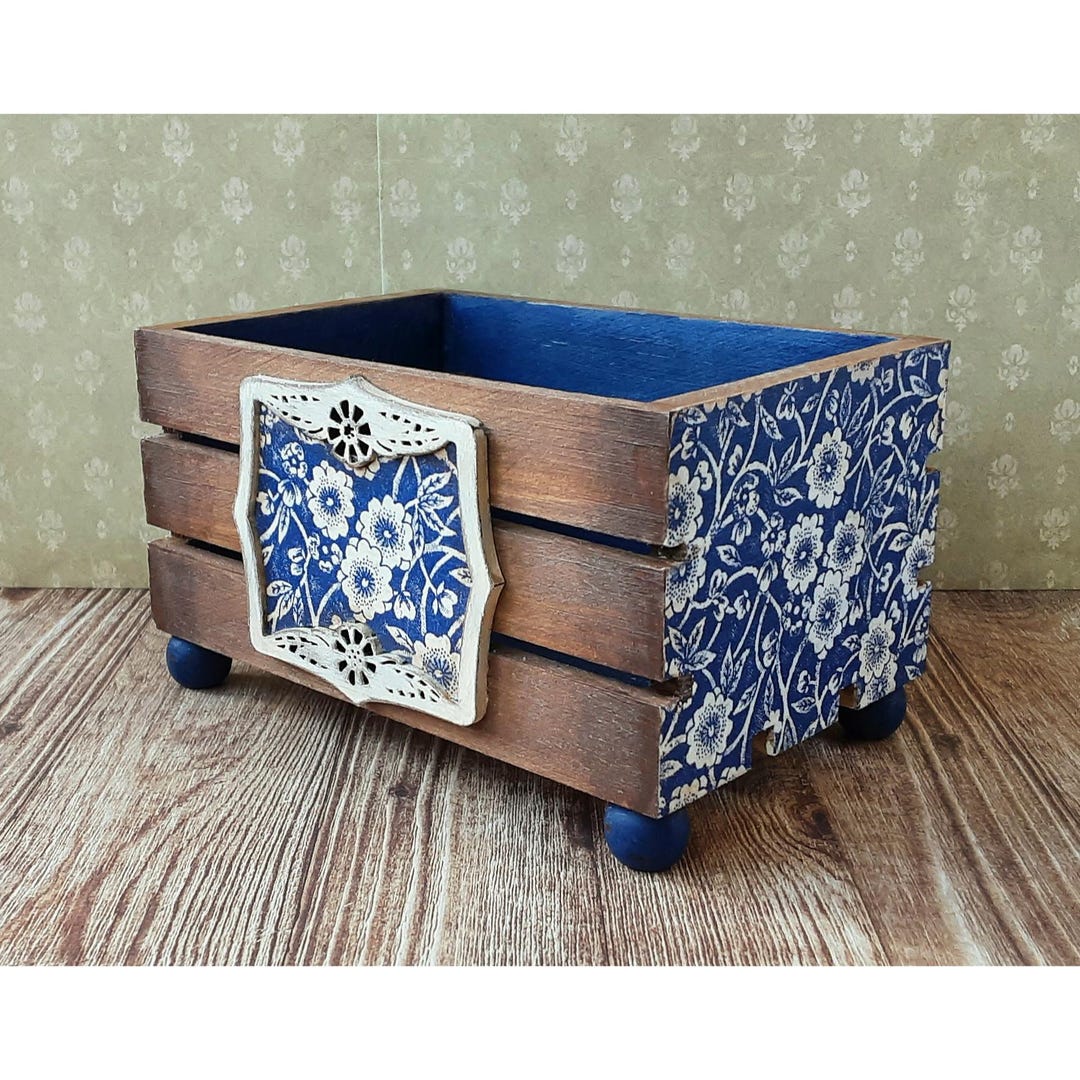 Decoupaged Small Wooden Crate - Etsy