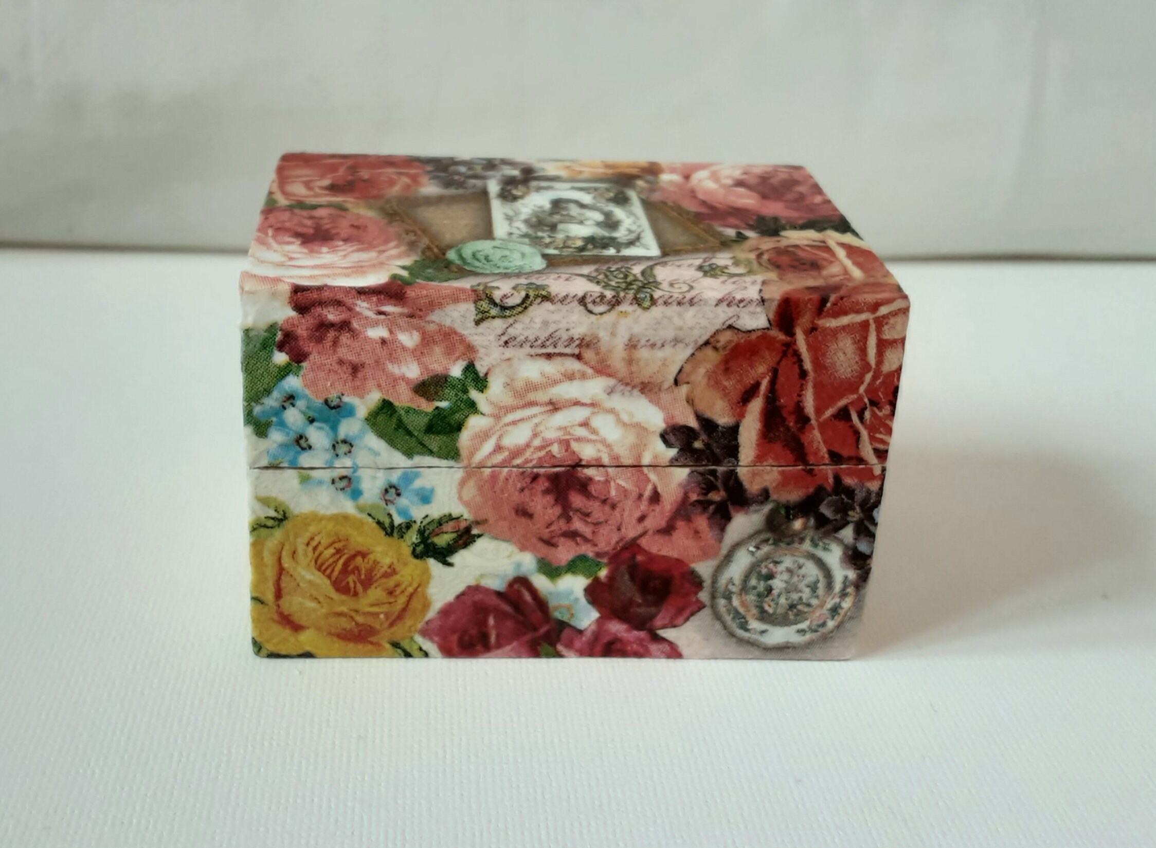 Hand Decorated Decoupaged Mini Wooden Box - Etsy UK
