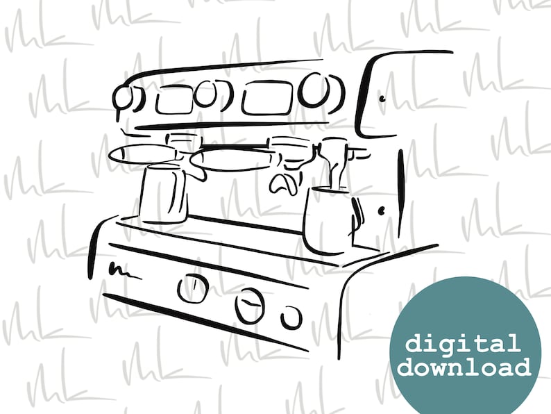 Digital Download - Illustration of Espresso Coffee Machine Line Art ...
