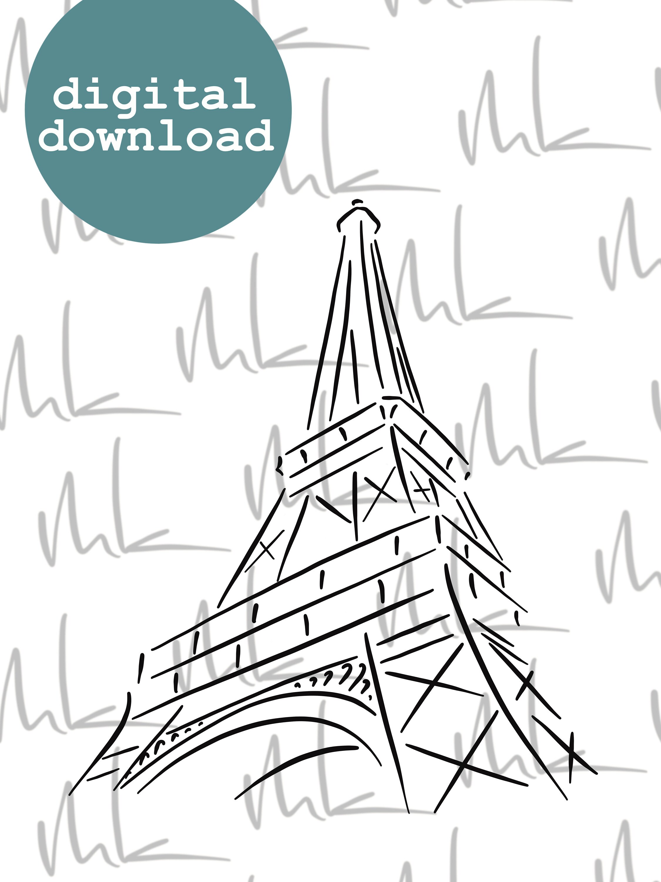 Digital Download- Illustration of Eiffel Tower Eiffelturm Paris Line ...