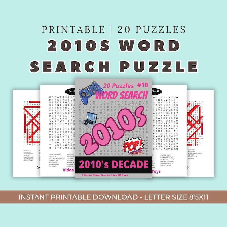 Word Search, Printable Book, Large Print, Learning, Decades Maze Pages ...