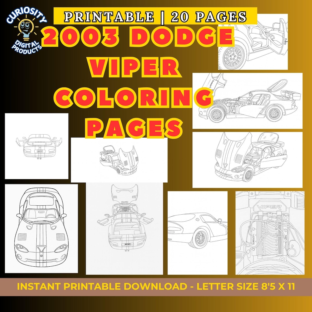 Dodge Viper GTS Coloring Page: Detailed Sports Car Line Art (PDF) - Etsy
