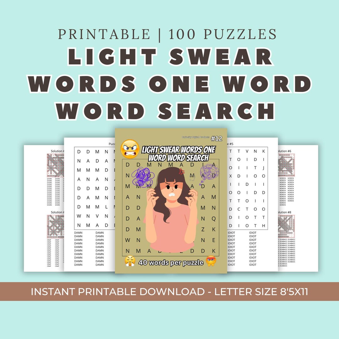 Light Swear Word Search Puzzle: Adult One-word Game (digital Download ...