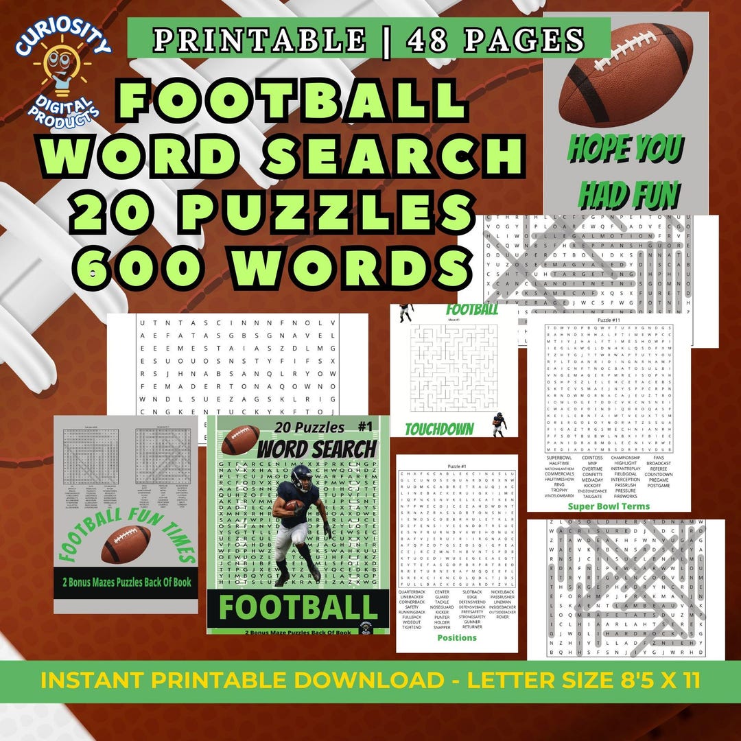 Football Word Search Puzzle Book, Large Print Sports Activity | Fun ...