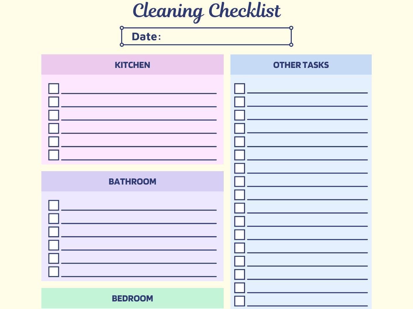 Weekly Cleaning Checklist Monthly, Yearly Chore Chart Cleaning Planner ...