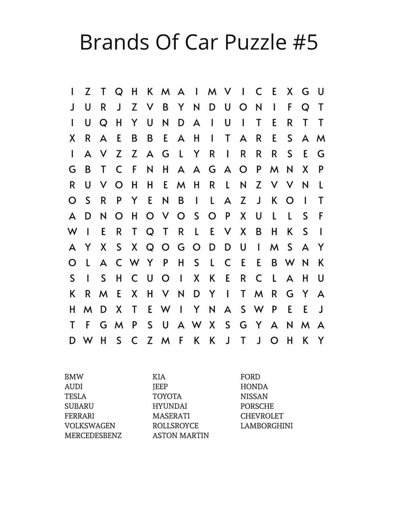 Cars Word Search Puzzle: 20 Printable Games for Kids & Adults (digital ...