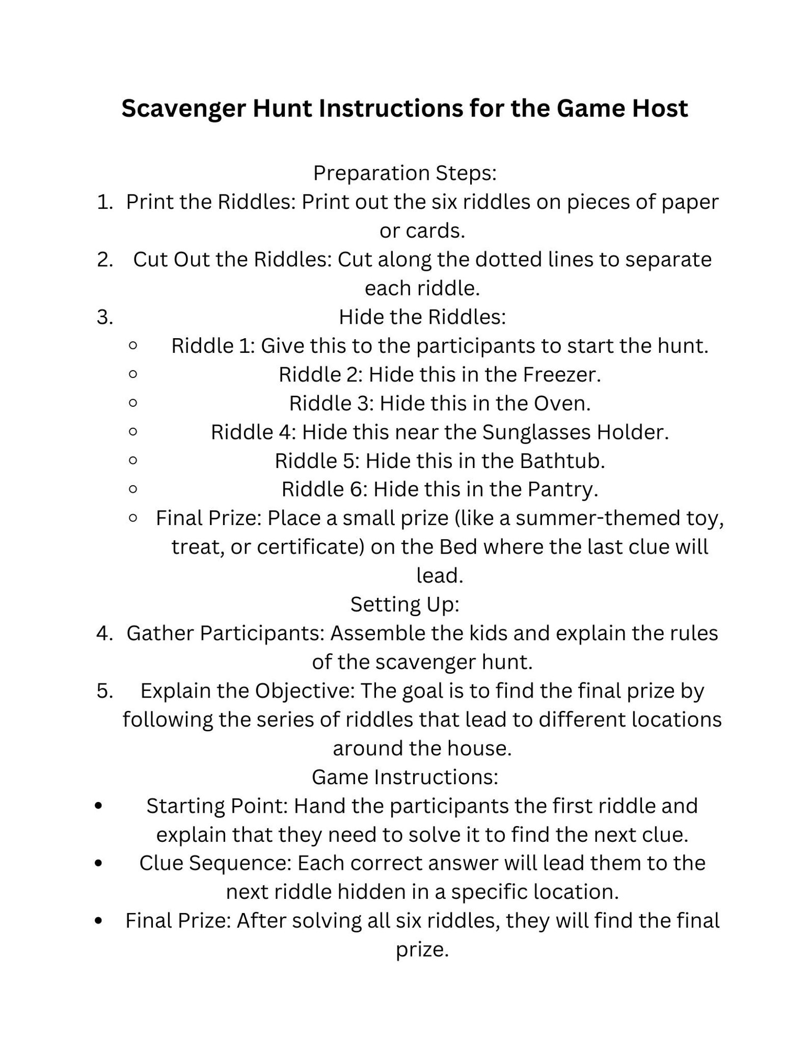 Summer Fun Treasure Scavenger Hunt for Kids, Hunt Clues Printable ...