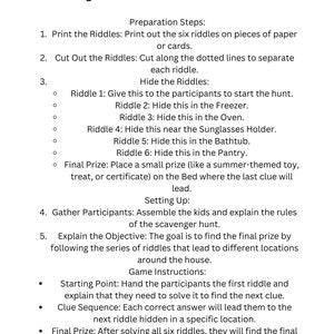 Summer Fun Treasure Scavenger Hunt for Kids, Hunt Clues Printable ...