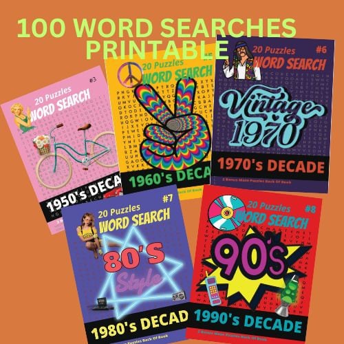 Decades Word Search Puzzle Bundle: 100 Fun Puzzles (digital Download ...