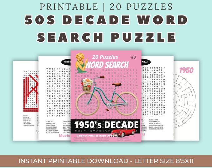 1950s Word Search Puzzle: 20 Printable Games (digital Download) - Etsy UK