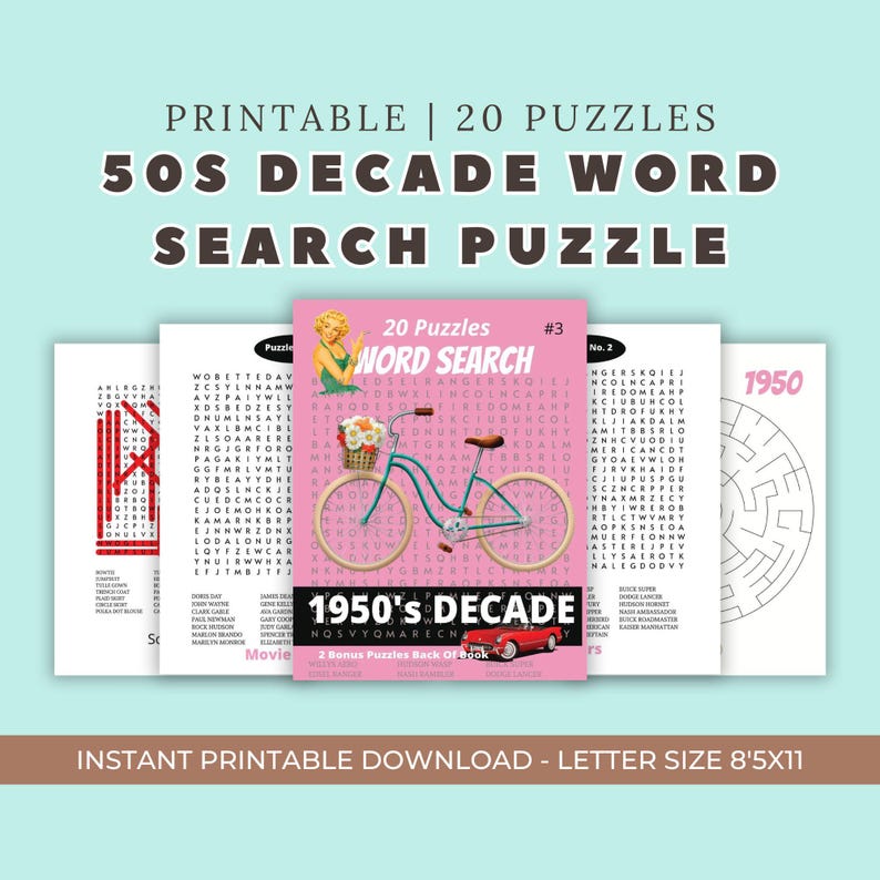1950s Word Search Puzzle – Printable Activity for Adults & Kids | Fun ...