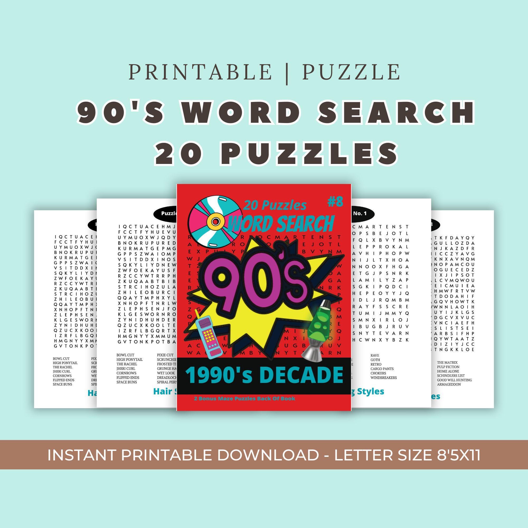 Decades Word Search Puzzle Printable Activity for Adults & Kids | Fun ...
