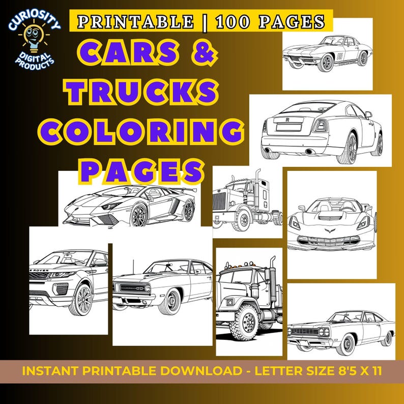 100 Cars and Trucks Coloring Pages: Muscle Car & Exotic Car Designs ...