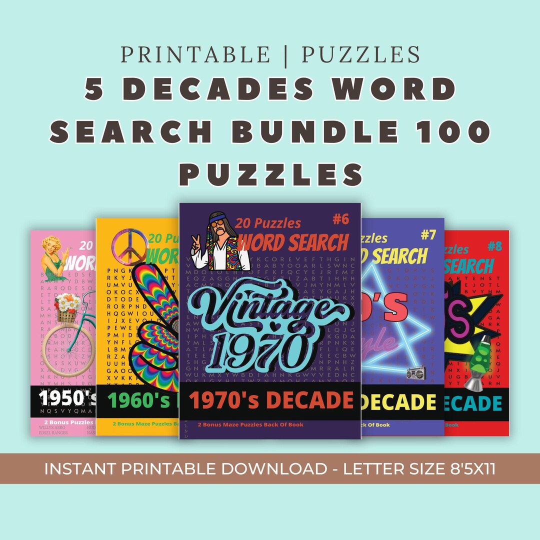 Decades Word Search Puzzle Bundle: 100 Fun Puzzles (digital Download ...