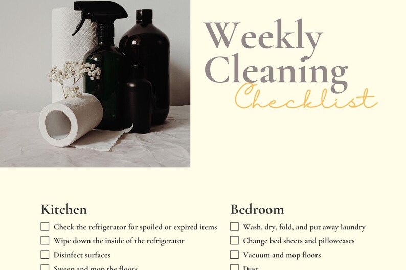 Weekly Cleaning Checklist Monthly, Yearly Chore Chart Cleaning Planner ...