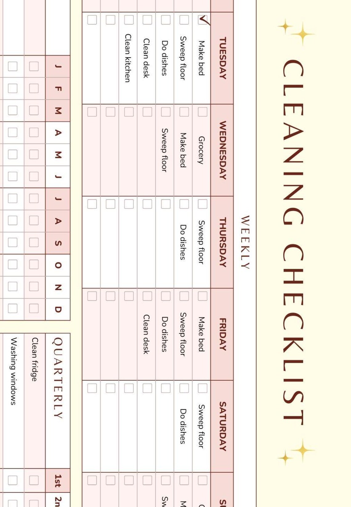 Weekly Cleaning Checklist Monthly, Yearly Chore Chart Cleaning Planner ...