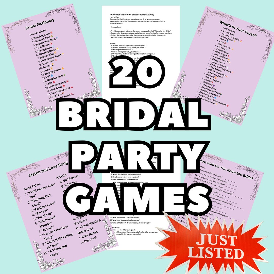 Bridal Party Games 20 Fun Printable Games for Weddings Showers Digital ...
