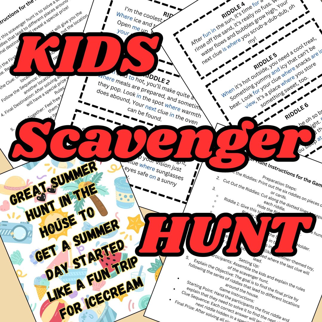 Summer Fun Treasure Scavenger Hunt for Kids, Hunt Clues Printable ...