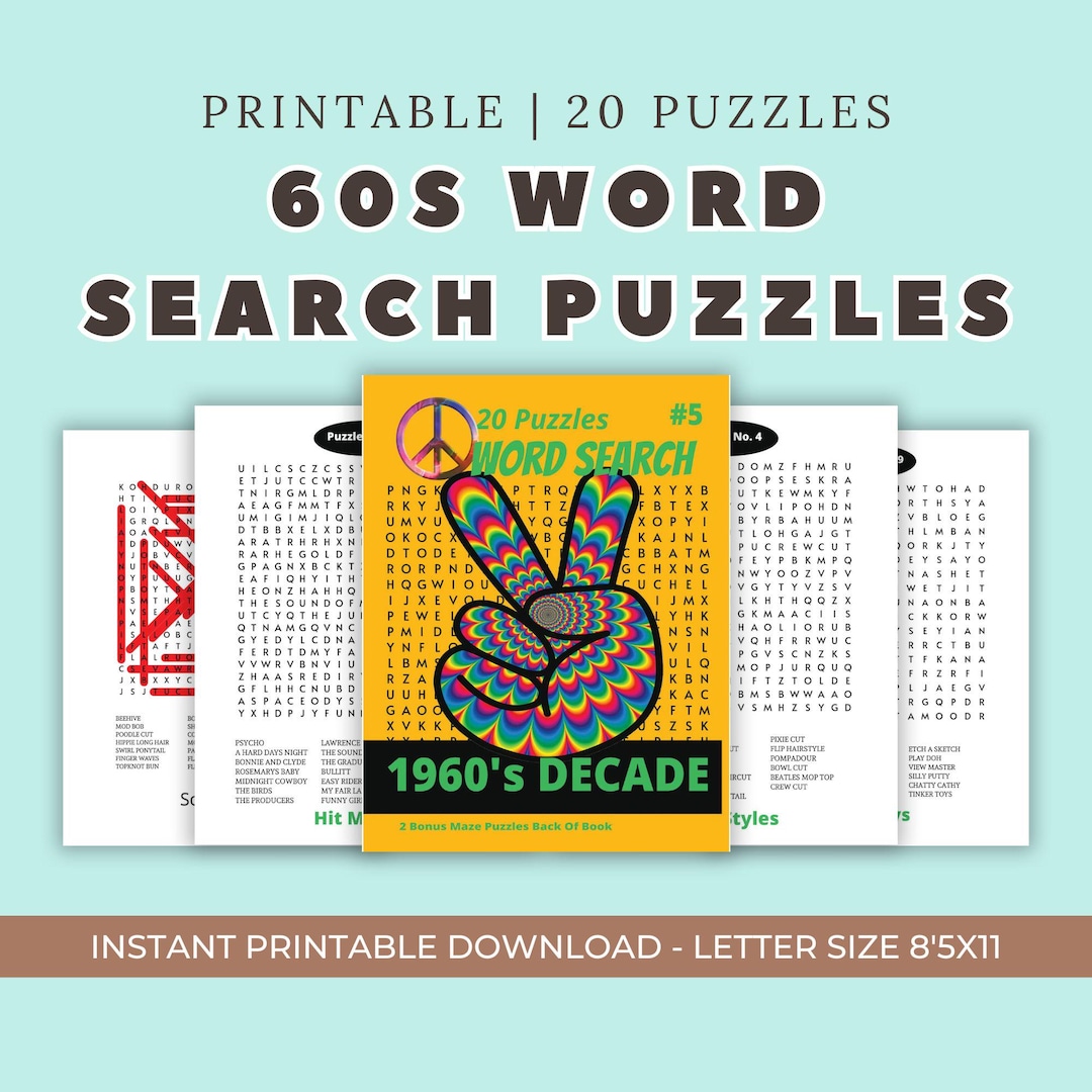 1960s Word Search Puzzle – Printable Activity for Adults & Kids | Fun ...