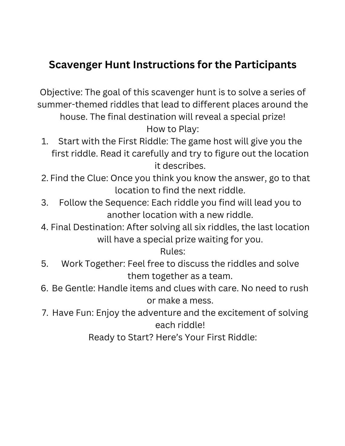 Summer Fun Treasure Scavenger Hunt for Kids, Hunt Clues Printable ...