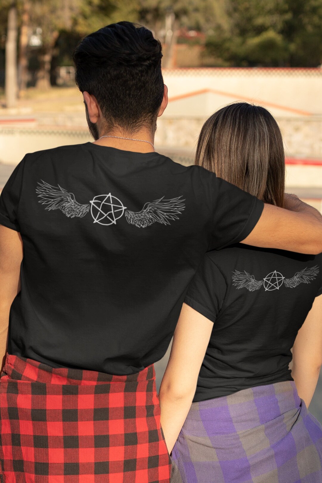 Black T-shirt, Angel Pentagram Design Shirt, Fan Men's Women's Shirt ...