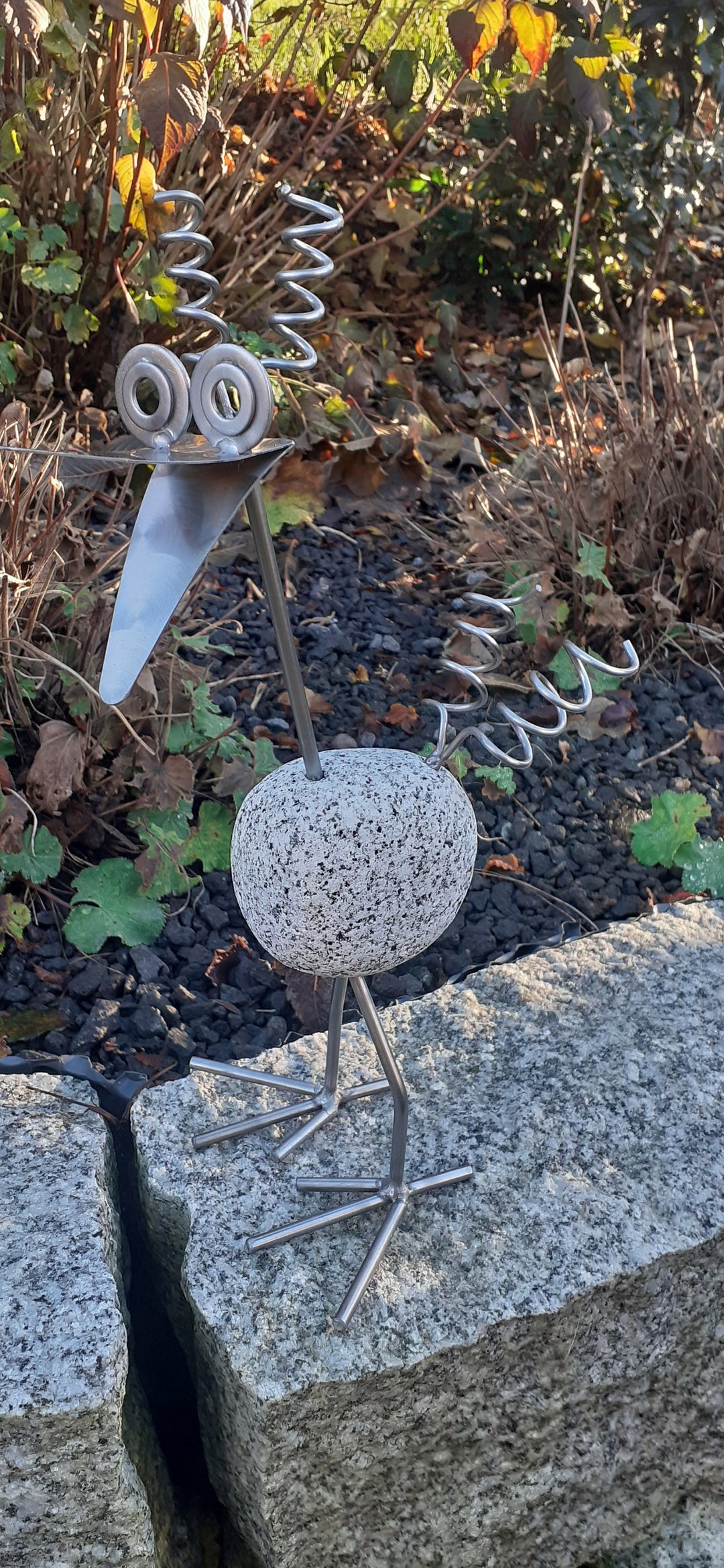 Funny Stone Bird Made of Stainless Steel and Granite Stone 40 Cm High ...