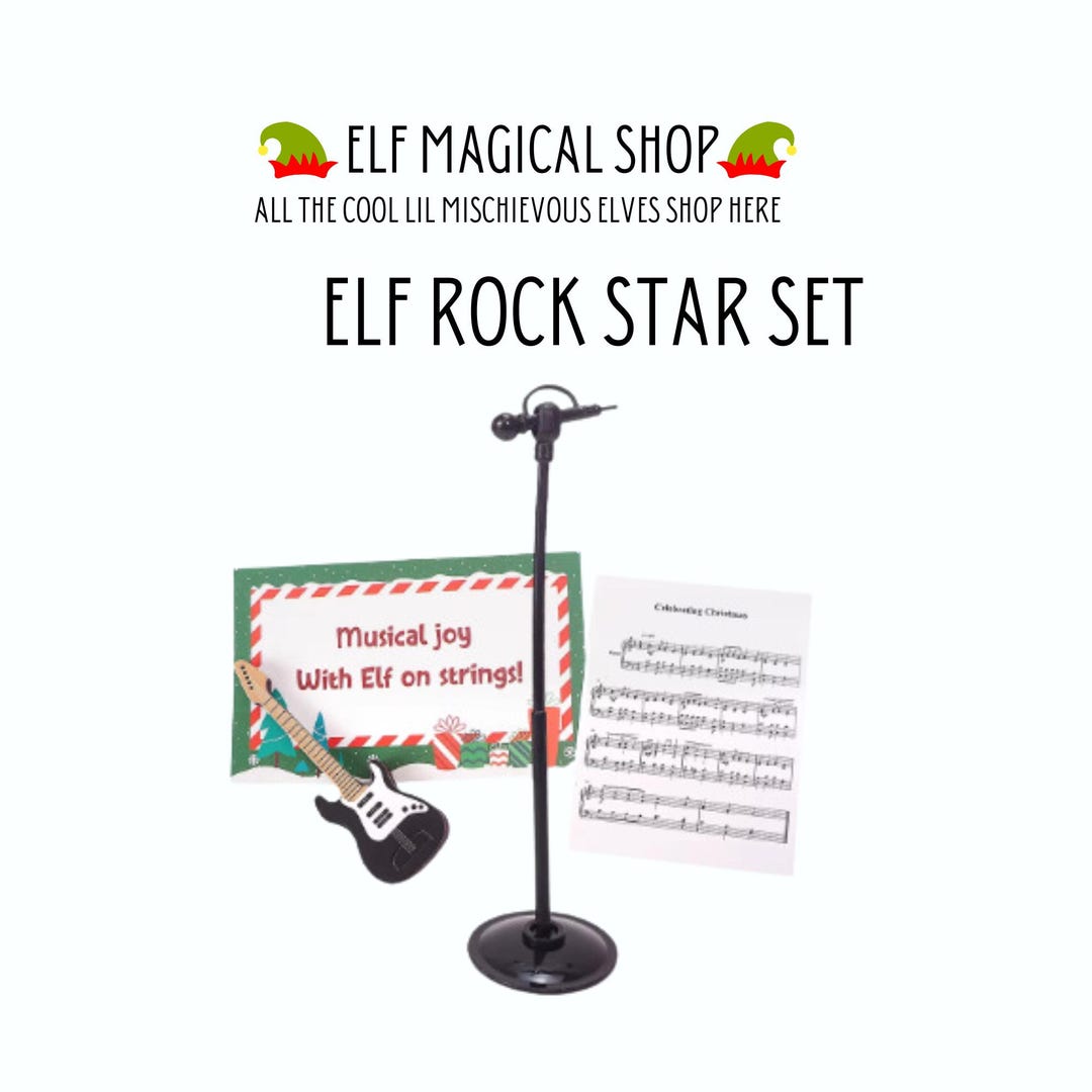 Elf Rock Star Set | Mic Stand and Guitar for Christmas Elf Doll | Doll ...
