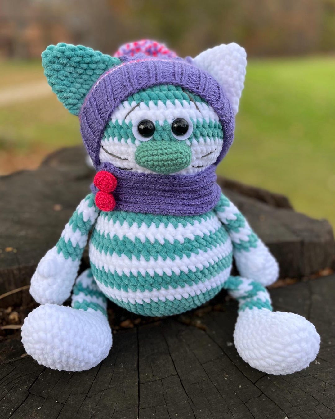 Funny Striped Cat Plushie With Hat and Snood | Soft Huggable Plush ...