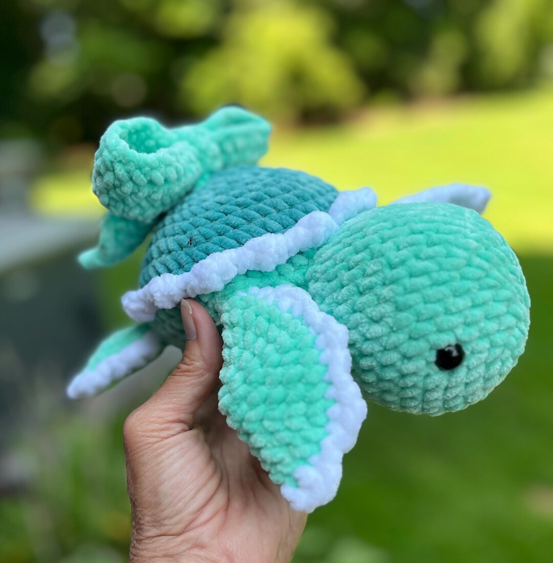 Teal Sea Turtle Plushie With Bow | Amigurumi Aquatic Toy | Gift for ...