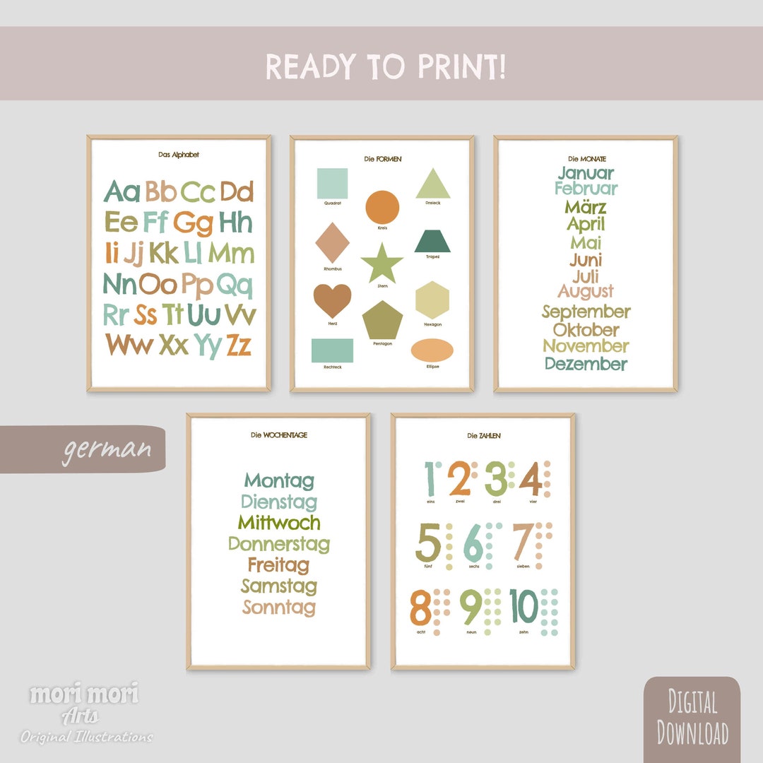 German Educational Posters for Kids | Printable PDF | Alphabet, Numbers ...