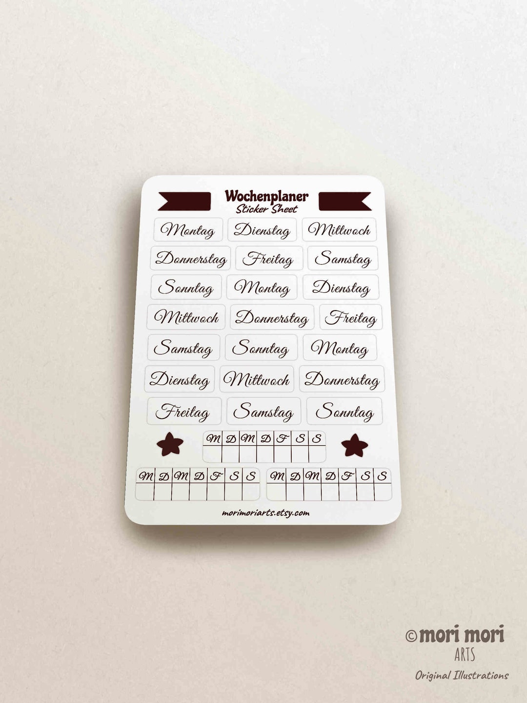 Days of the Week Sticker Sheet, German, Weekly Planner Matte Labels ...