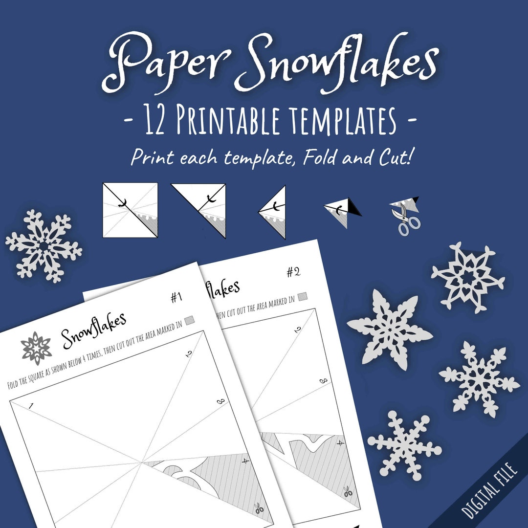 Printable Paper Snowflakes, Digital Download, 12 Designs, PDF Template ...