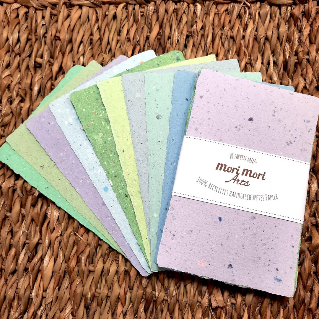 Handmade Paper Set: 10 Assorted Colours, Mould-made, Recycled, With ...