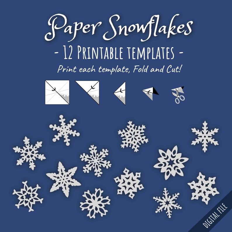 Printable Paper Snowflakes, Digital Download, 12 Designs, PDF Template ...