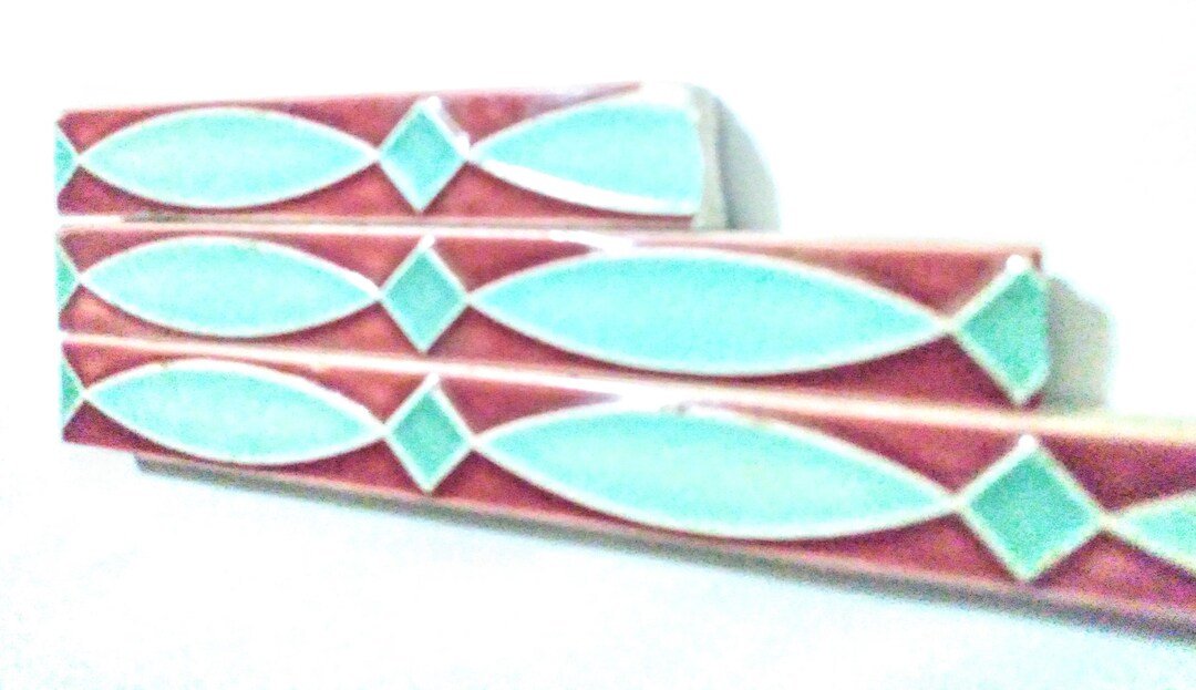 Aqua and Wine Red Fish Vintage Border Tile Pieces by Cambridge Tile .5 ...