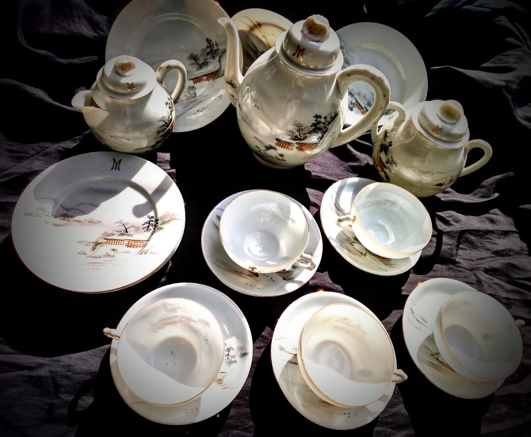 Antique Japanese Eggshell Porcelain Tea Set, "m" Monogram, Teapot ...