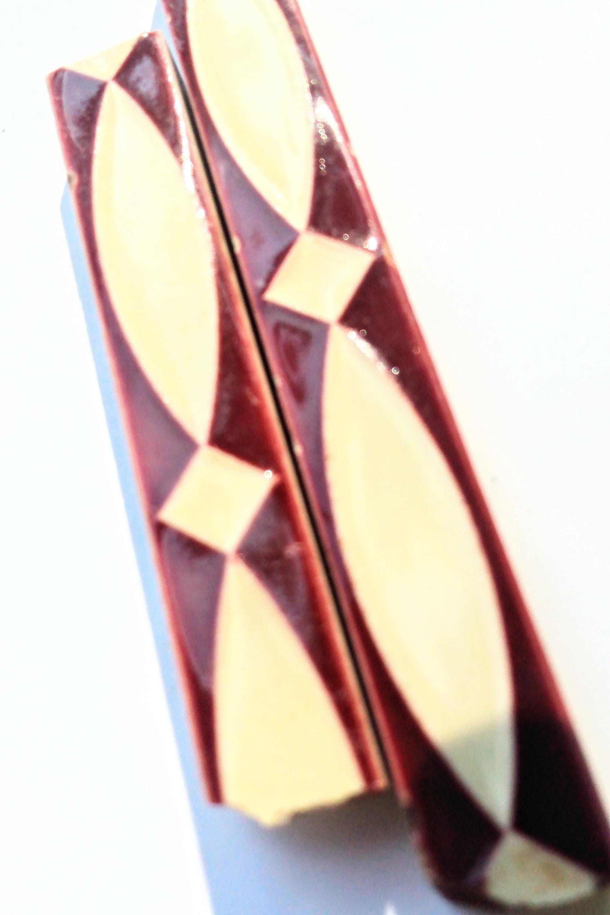 Art Deco Embossed Burgundy Red & Yellow Border Listello Tile Pieces, .5 ...