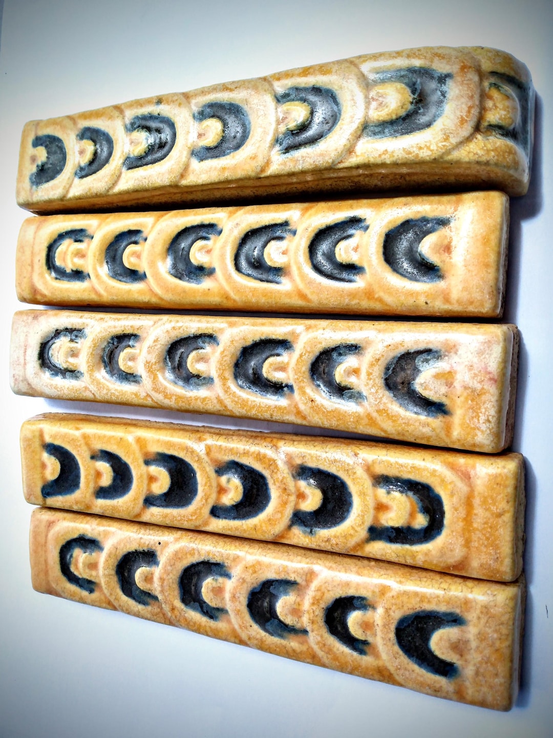 27 Vintage Crescent Moon Ceramic Border Tiles: Blue & Biscuit Trim - Etsy