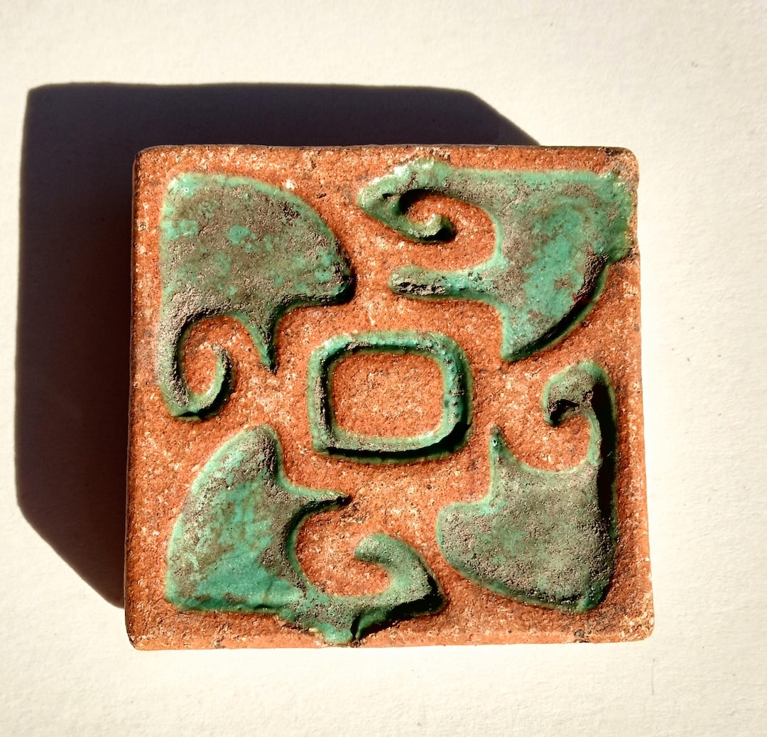 Embossed Lizard Ceramic Tile: 1920s Arts & Crafts Engobe Tile (2x2) - Etsy