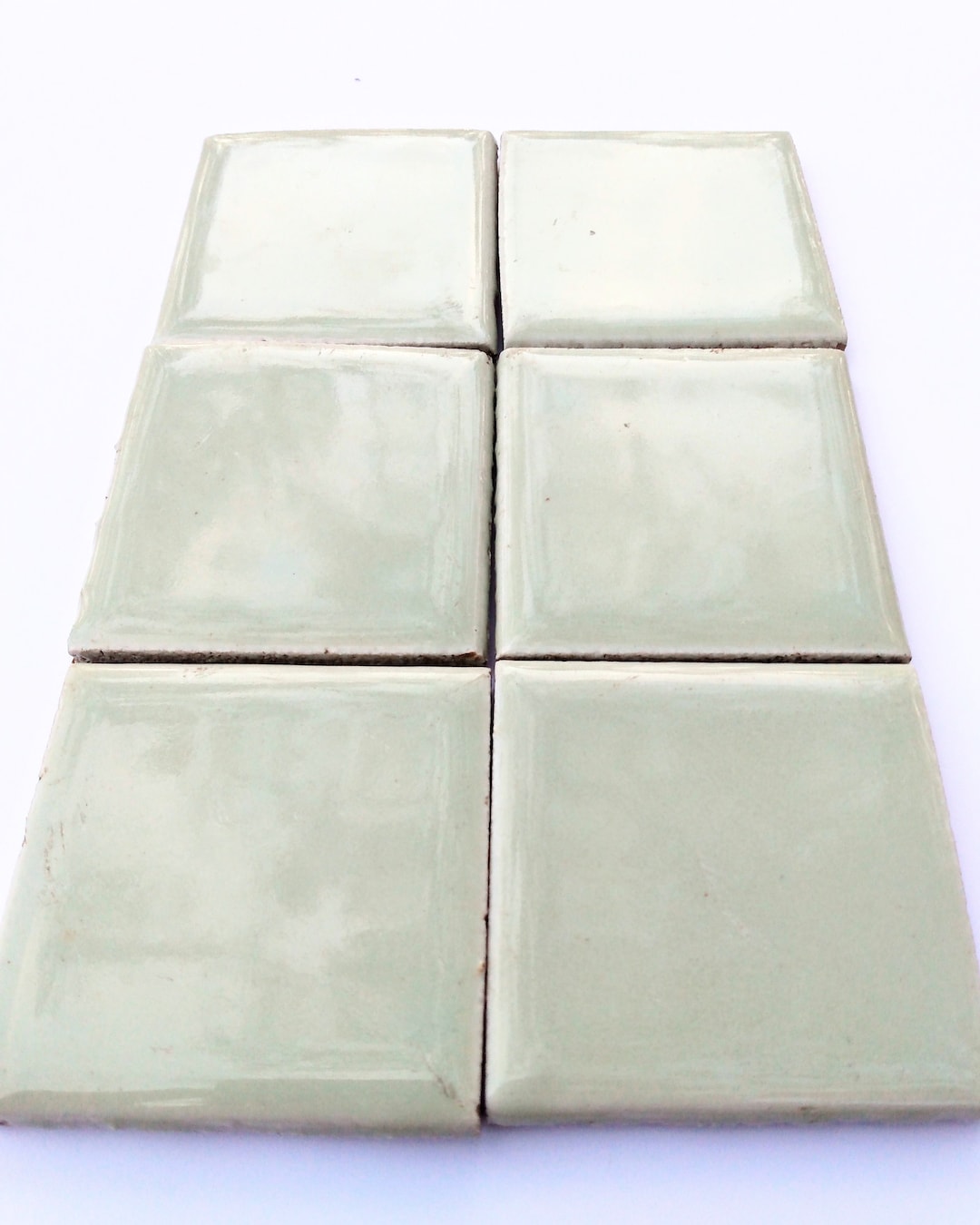 3 SF (108) Vintage Ceramic Tiles in Celadon Green or Light Grey Green ...