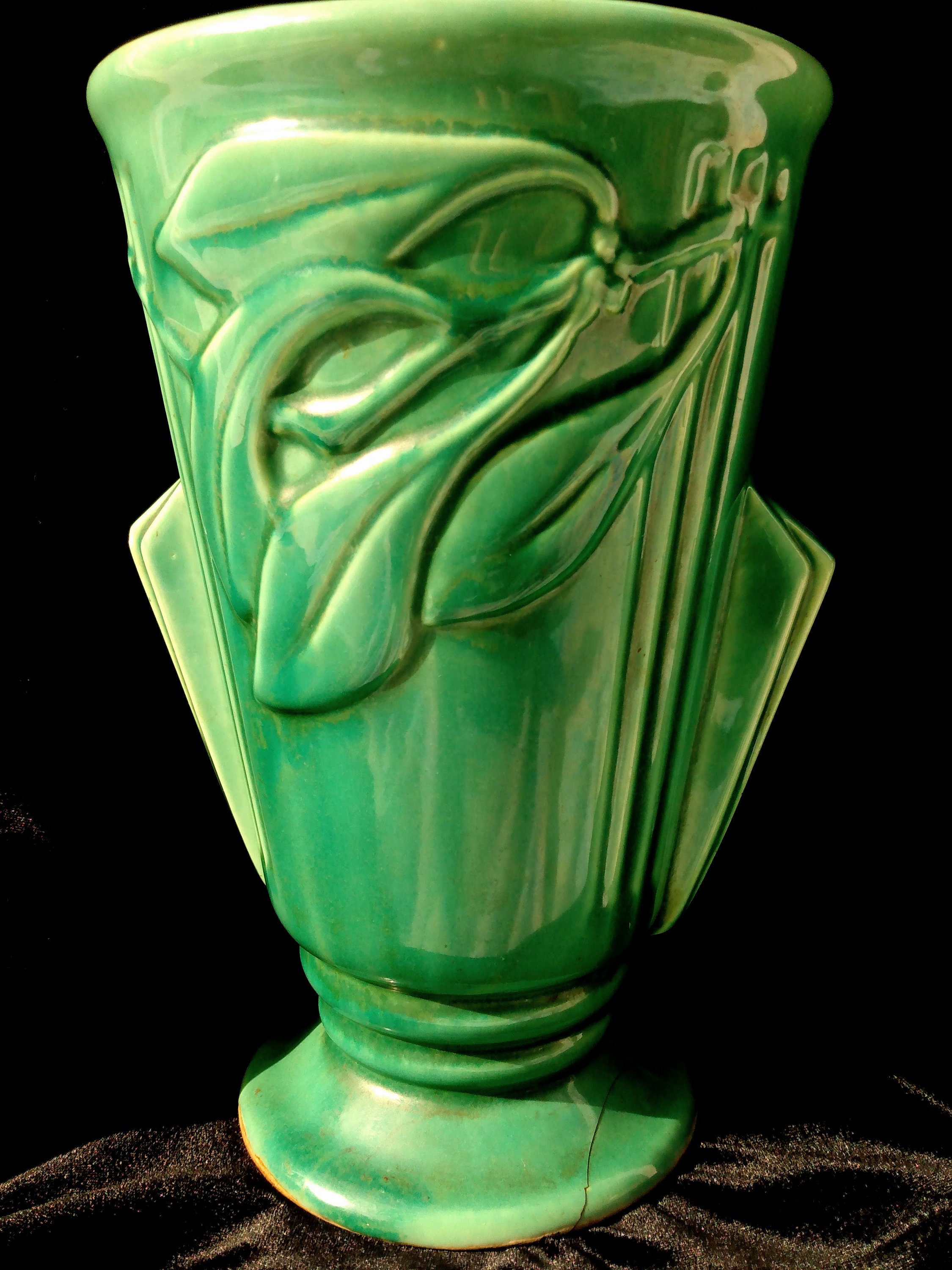 Green Vase Marked USA, 8 1/4 H X 6 1/2, 1920s-1940s, Base Chips & Crack ...