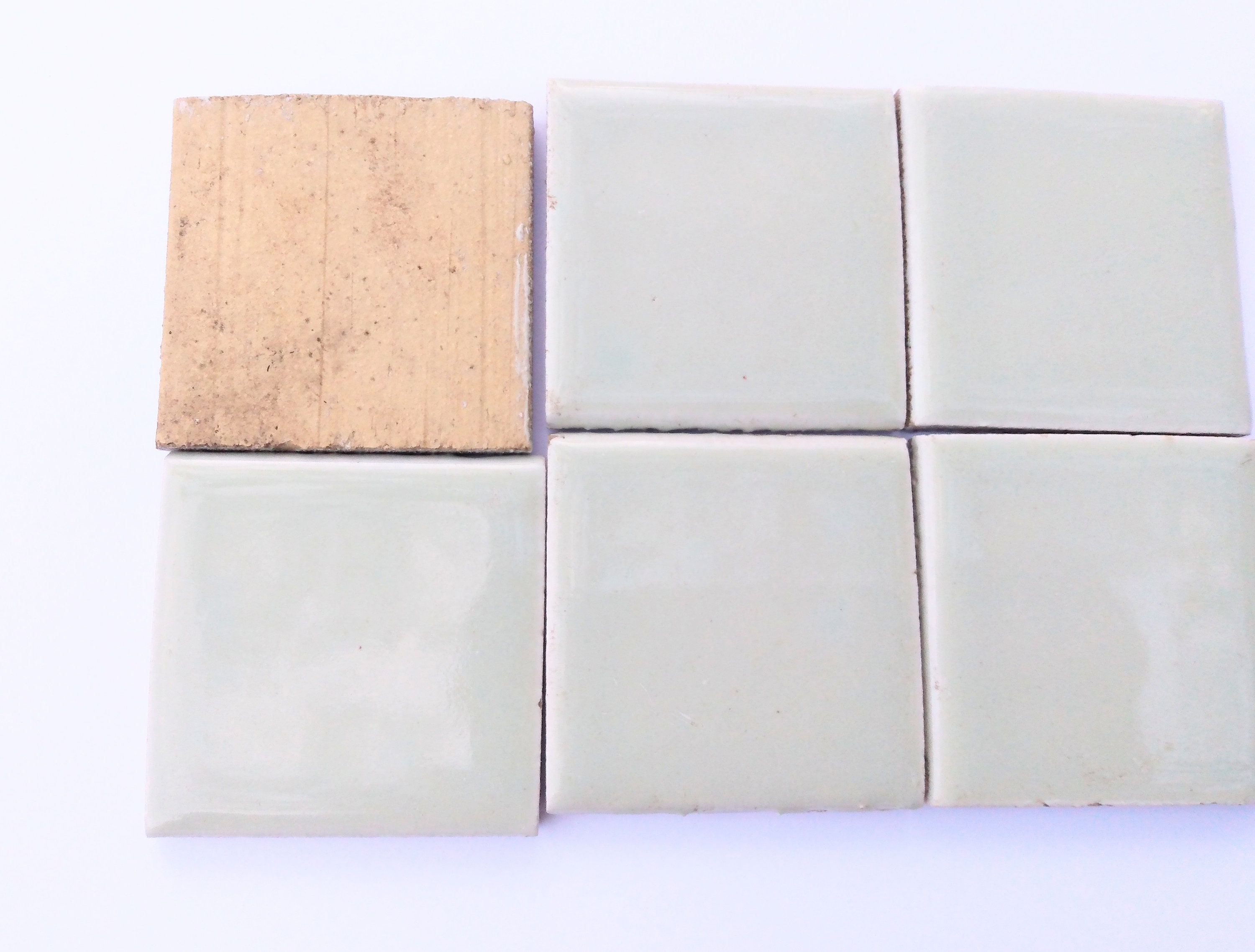 3 SF (108) Vintage Ceramic Tiles in Celadon Green or Light Grey Green ...