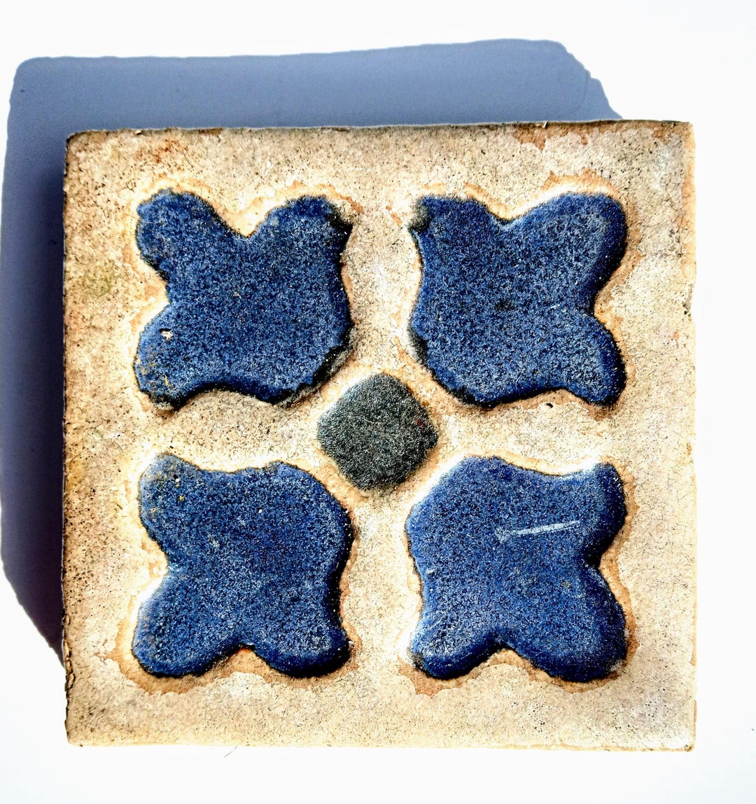 Vintage or Antique Faience Fireplace Tile, Embossed, Blue Tulips 3 X 3 ...