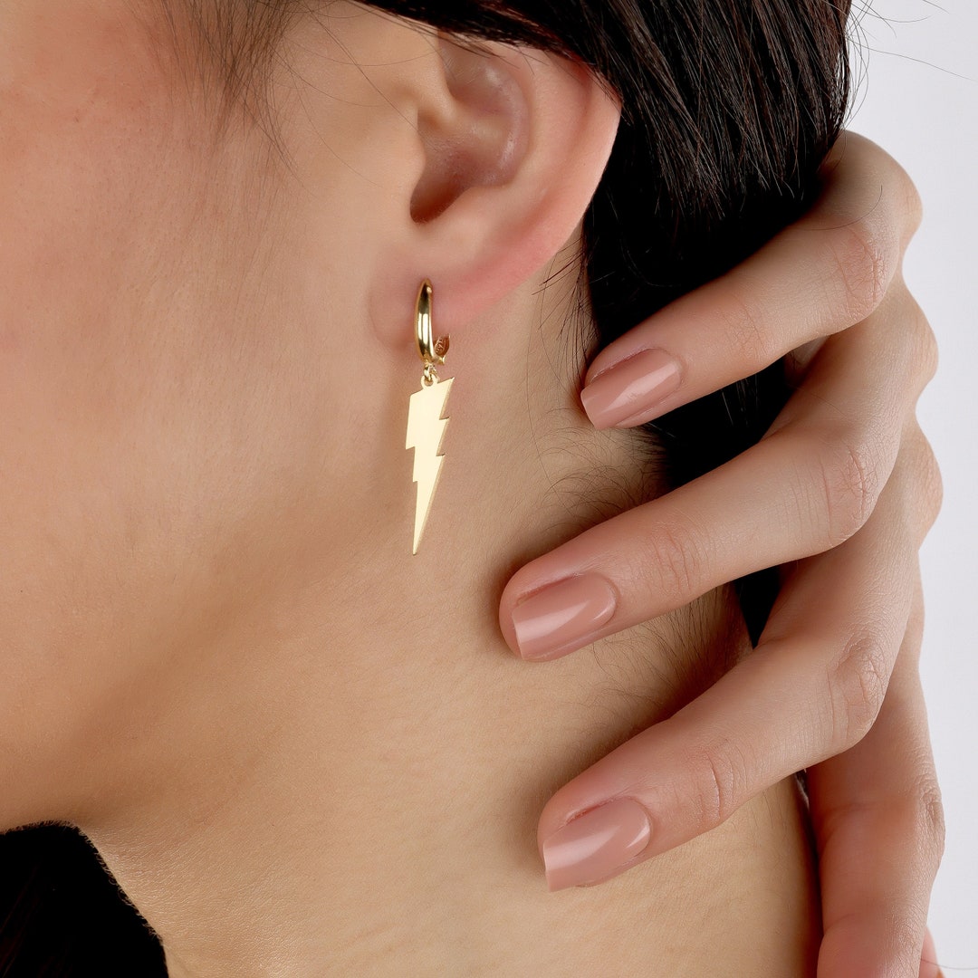 Gold Lightning Bolt Earrings Thunderbolt Lightning Bolt Jewelry Zeus Earring Lightning Hoop ...
