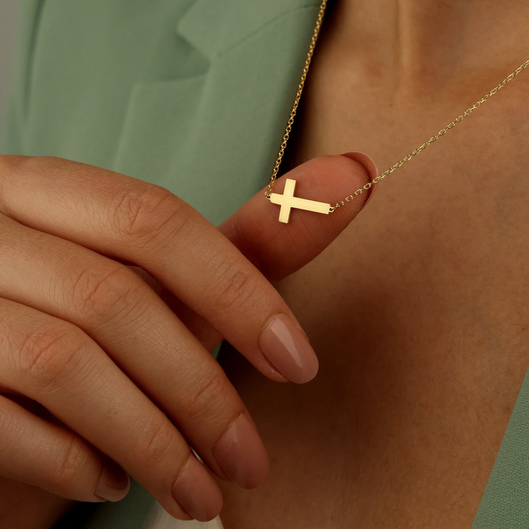 925 Sterling Silver Side Cross Necklace by Neckgold, 18K Gold ...