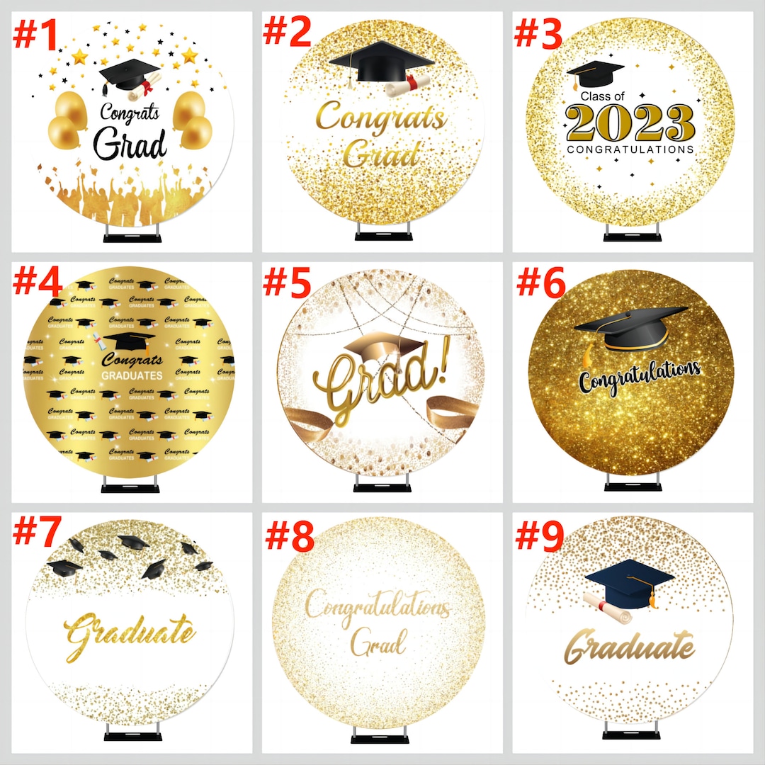 Golden Class of 2023 Graduation Round Photography Backdrops Gold Sliver ...