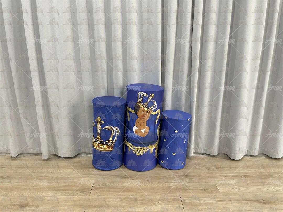 Royal Blue Gold Crown Prince Collapsible Pedestal Table Cover Baby ...