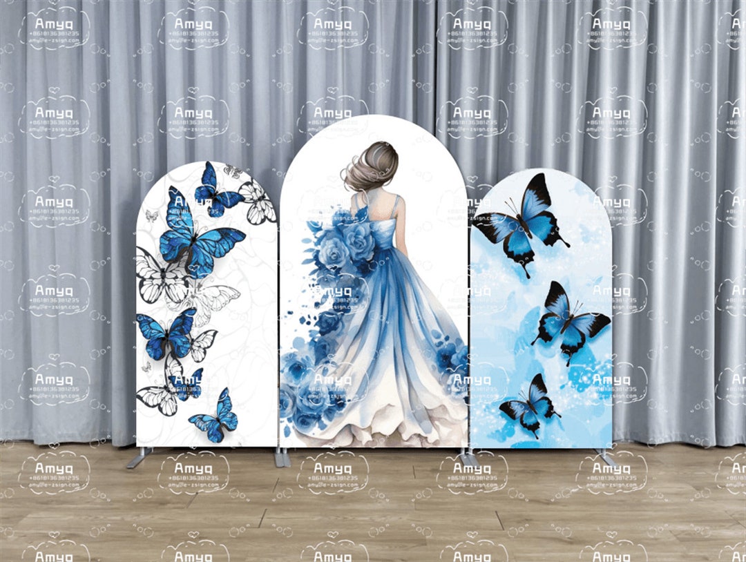 Mis Quince Anos Blue Quinceañera Arch Backdrop Butterfly Floral ...