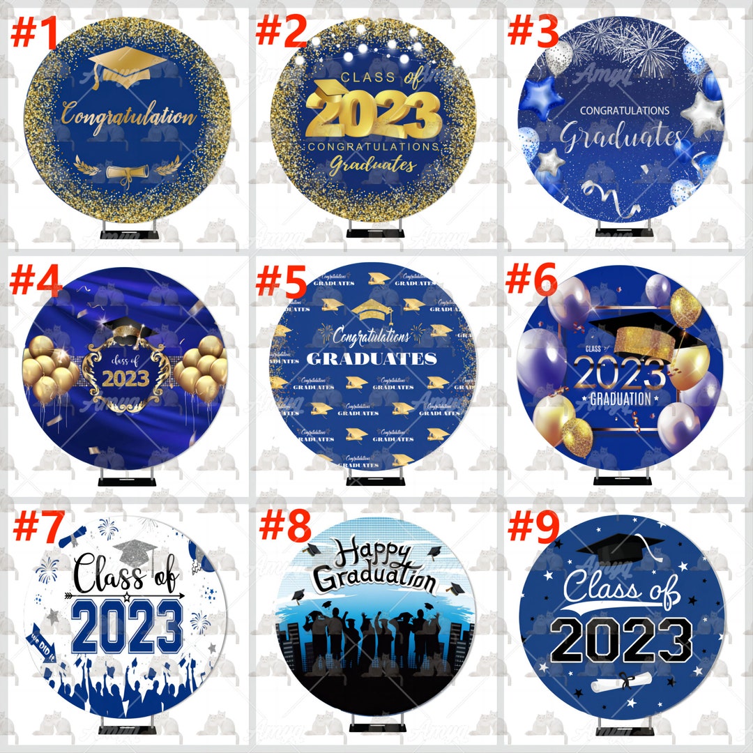 Royal Blue Class of 2023 Graduation Round Photography Backdrops Gold ...