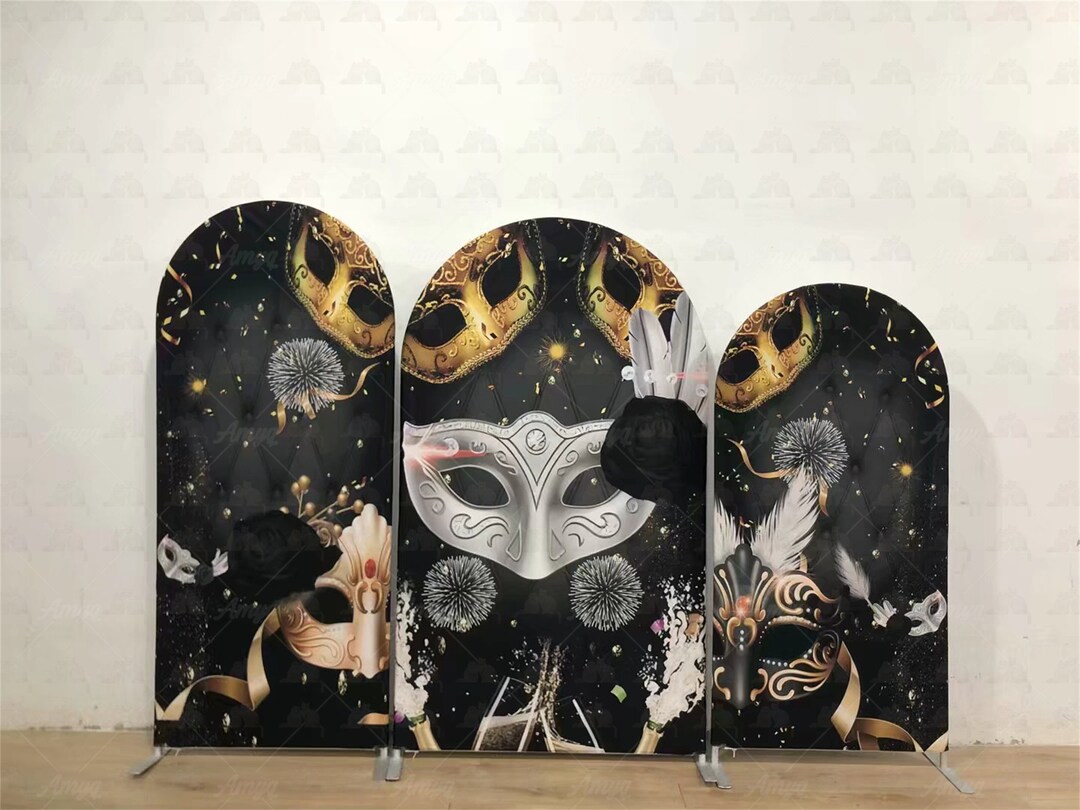 Black and Gold Masquerade Carnival Arch Backdrop Chiara Wall Backdrop ...